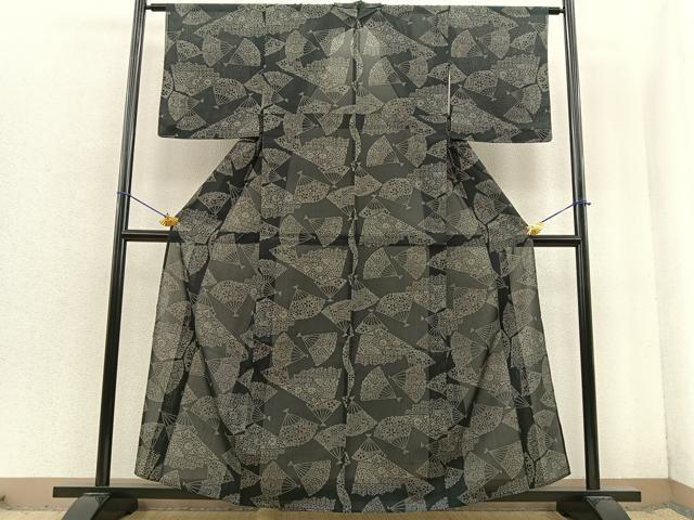 Yahoo!オークション - 平和屋着物 夏物 お召 扇面花文 洗える着物 BAAS...