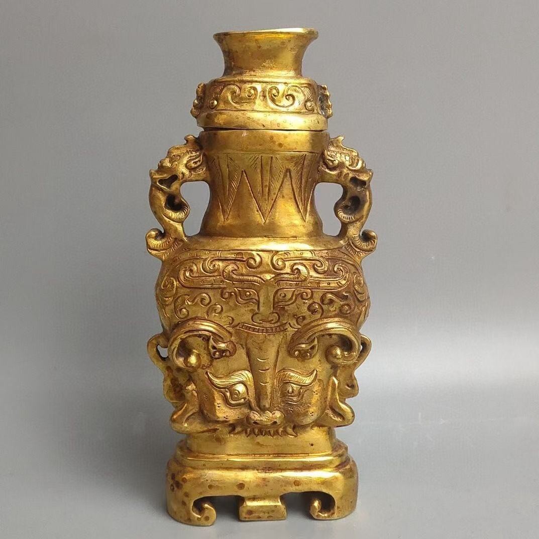 Yahoo!オークション - y926【珍寳斎】旧家収蔵 漢代 金瓶 置物