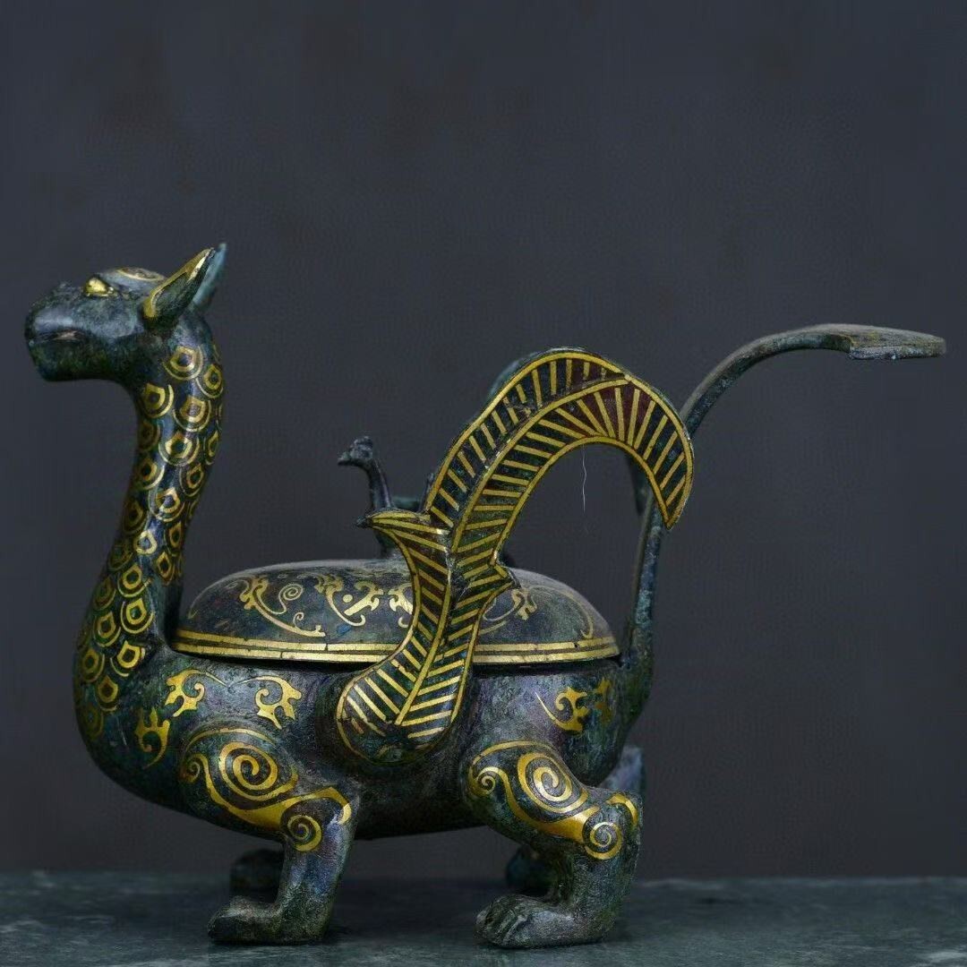 Yahoo!オークション - y79【珍寳斎】旧家収蔵 戦漢 青銅 錯金 瑞獣 置...