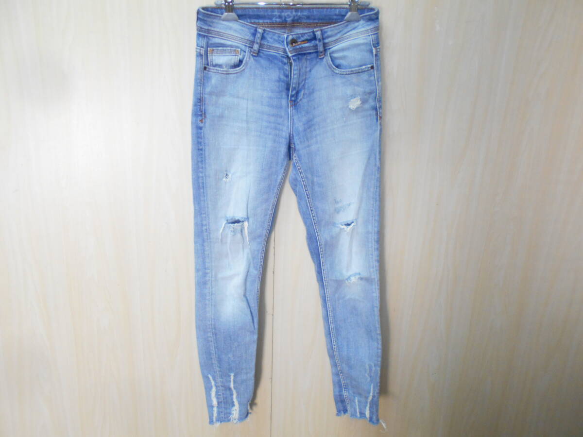 Yahoo!オークション - b471 ZARA BASIC ストレッチスキニーダメージデ...