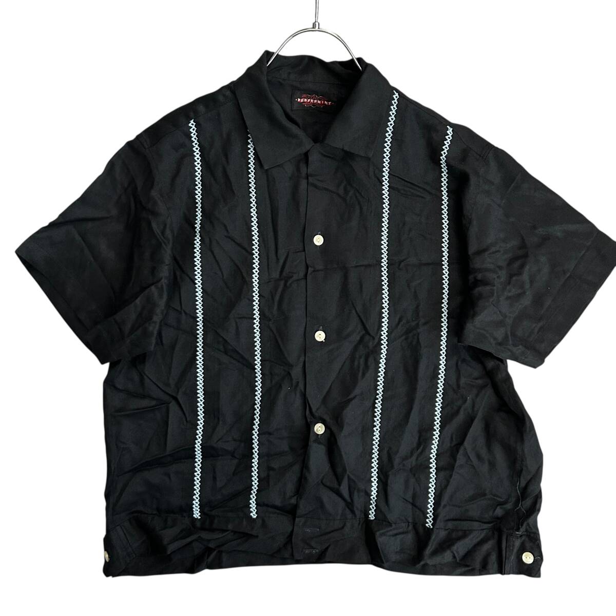 Yahoo!オークション - 100円@ H156@PEPPER MINT 開襟シャツ 刺繍 半袖 ...