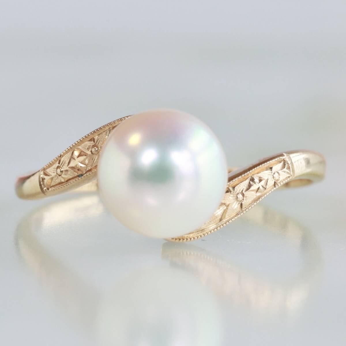 Yahoo!オークション - K14 YG ミキモト 彫金 あこや真珠 リング パール...