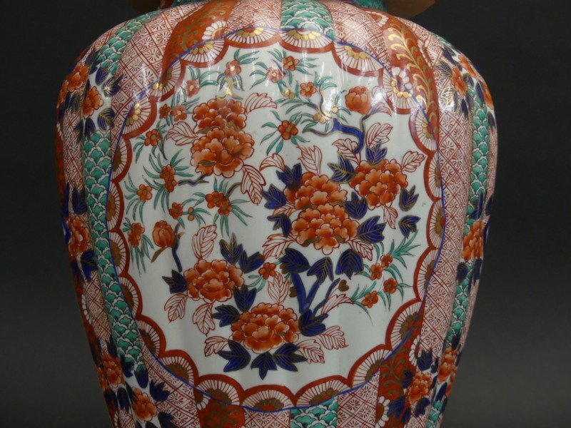 Yahoo!オークション - q706 伊万里焼 染錦 沈香壺 扇面 丸窓 草花文 高...