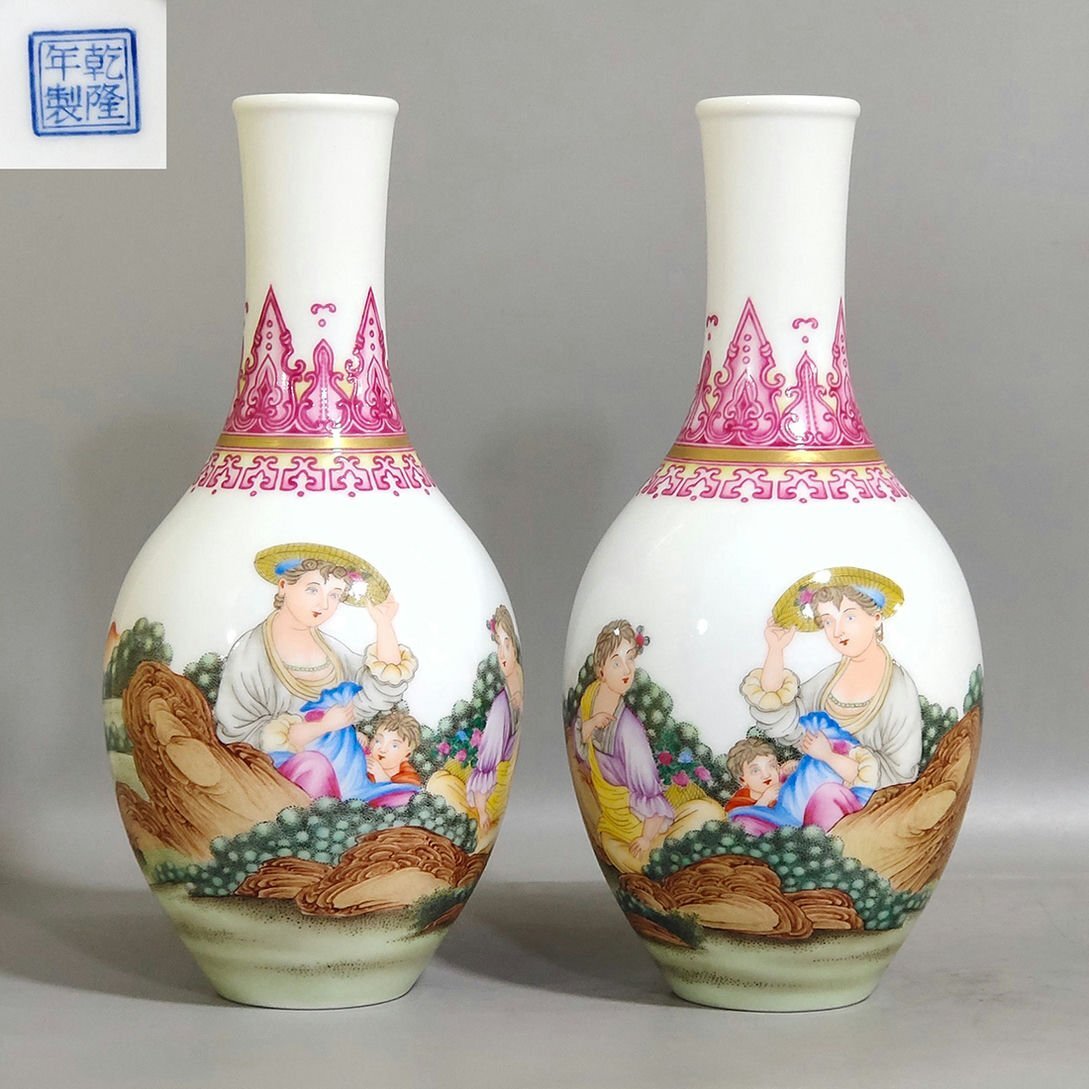 Yahoo!オークション - 渡鶴羽 A090清時代 乾隆年製 琺瑯彩西洋人物橄...