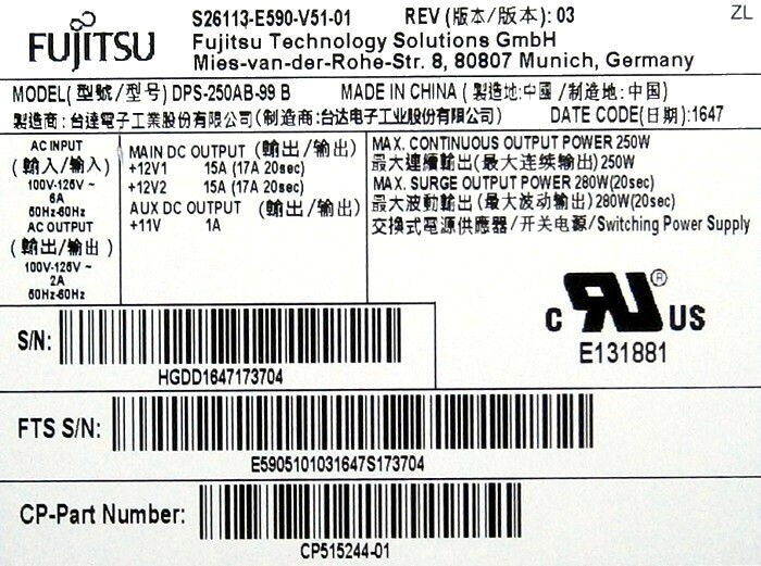 Yahoo!オークション - DPS-250AB-99 B(D17-250P1A) 富士通/ESPRIMO_D5...