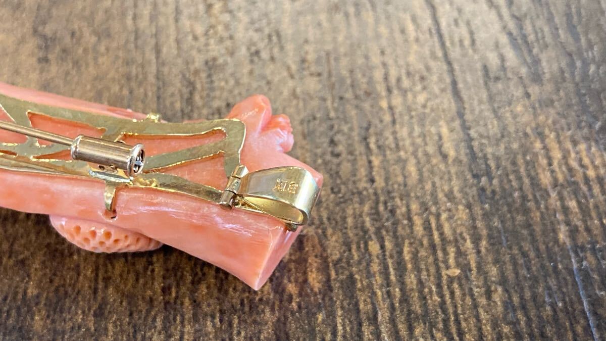 Yahoo!オークション - 12 K18ベース 赤サンゴ ブローチ ビンテージ ア...
