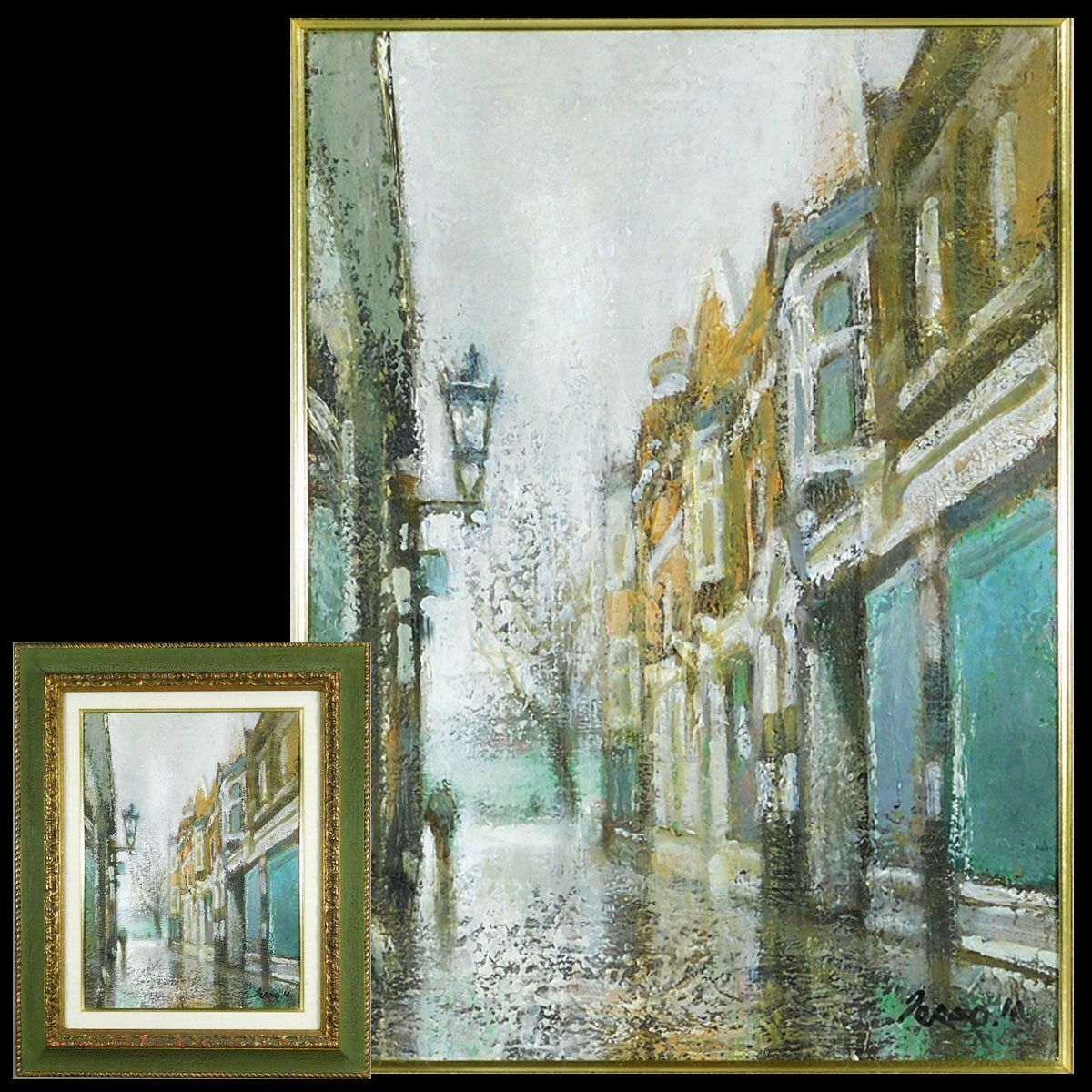 Yahoo!オークション - 三宅輝夫「雨の街」キャンバス 油彩 1992年 P8 ...