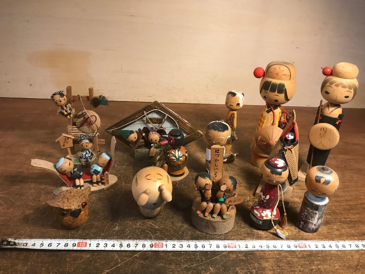 SS-8536 民芸品 置物 こけし 和風 秋田県 おばこ こんぴら 梟 天狗 伊豆の踊り子 弥次喜多 木製 1020g 14点まとめて 大量/くATら(和風)｜売買されたオークション情報 ...