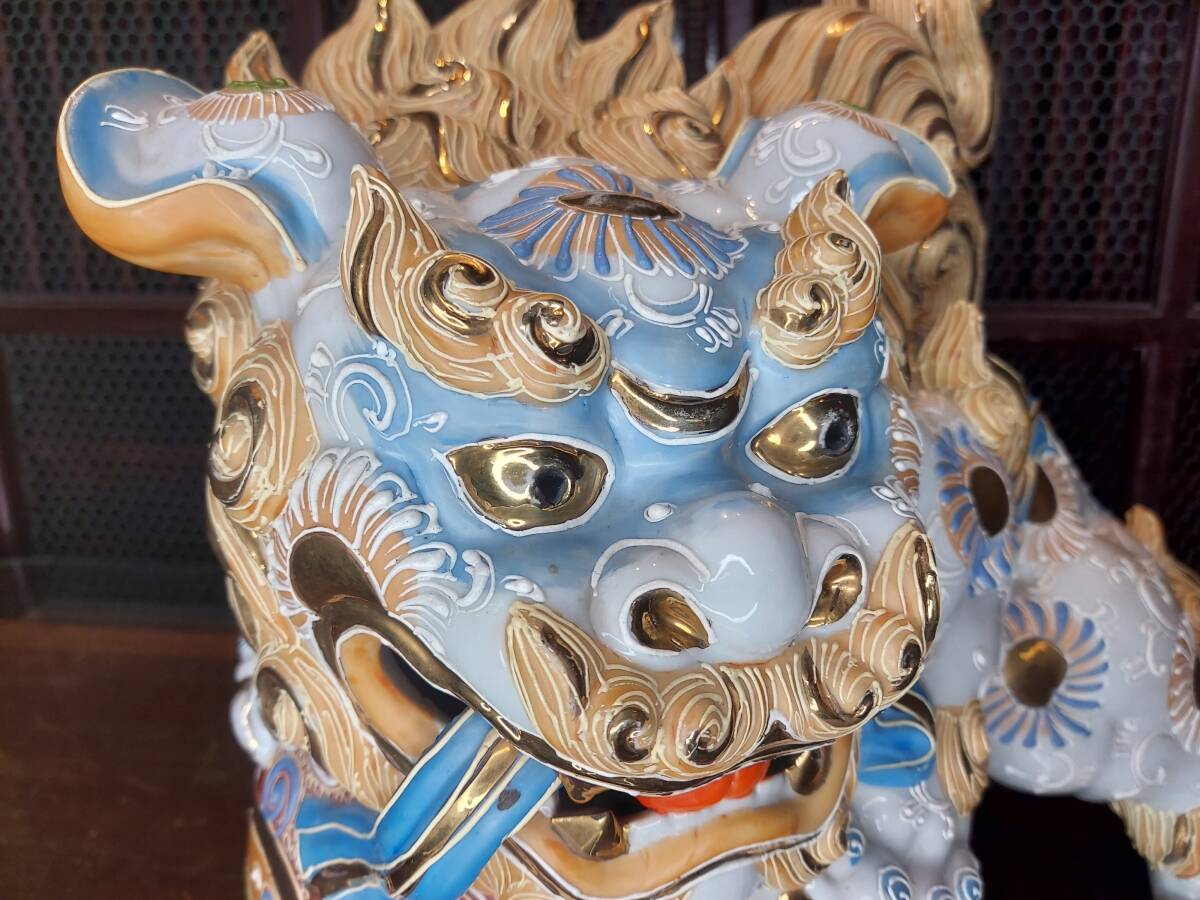 Yahoo!オークション - K09-0430 九谷焼 白唐獅子 玉乗り獅子 金彩盛色...