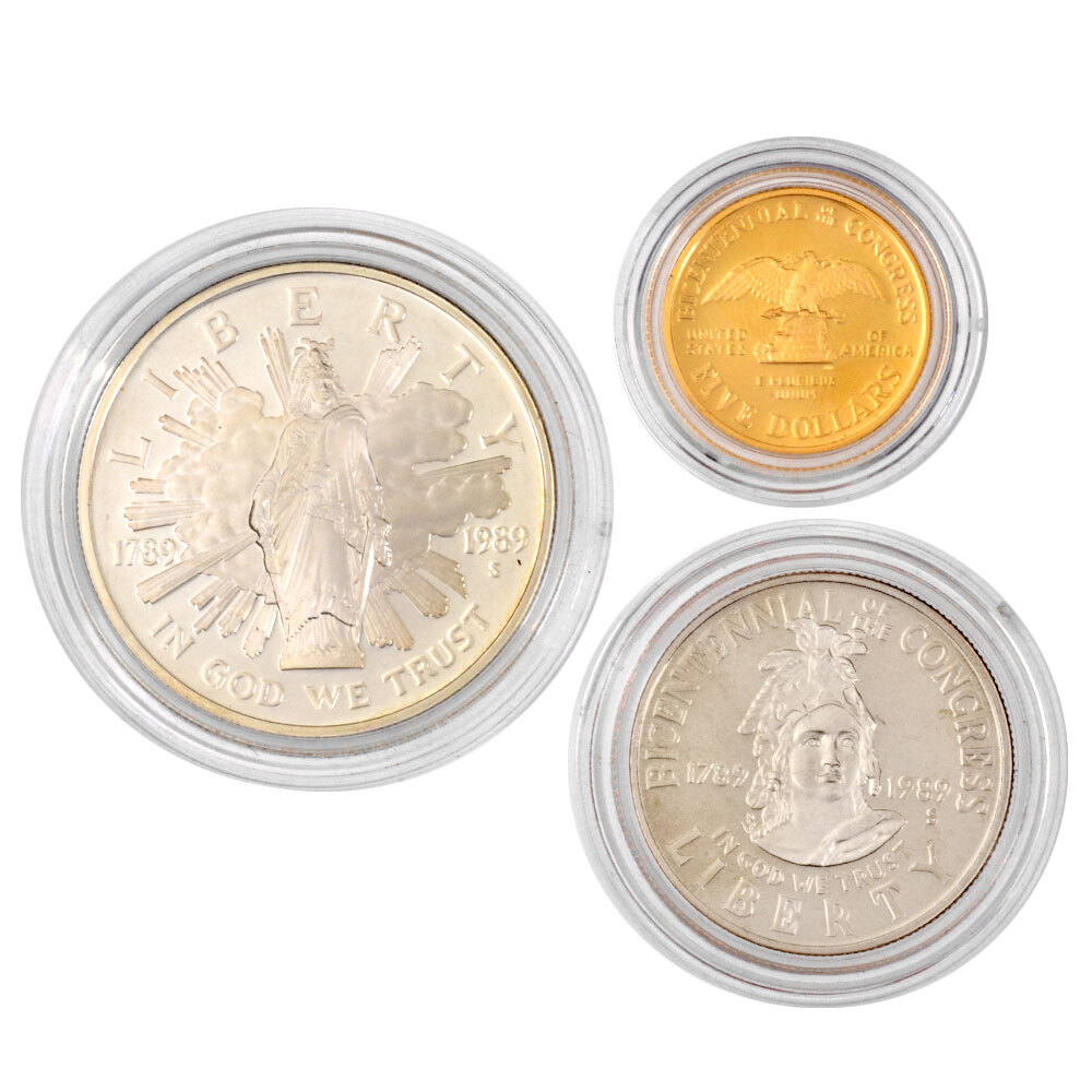 アメリカ議会 200年記念貨 5ドル リバティ プルーフ金貨 銀貨 白銅貨3枚セット イーグル金貨 1989年 K21.6 8.3g シルバー 白銅貨(北アメリカ)｜売買されたオークション情報 ...