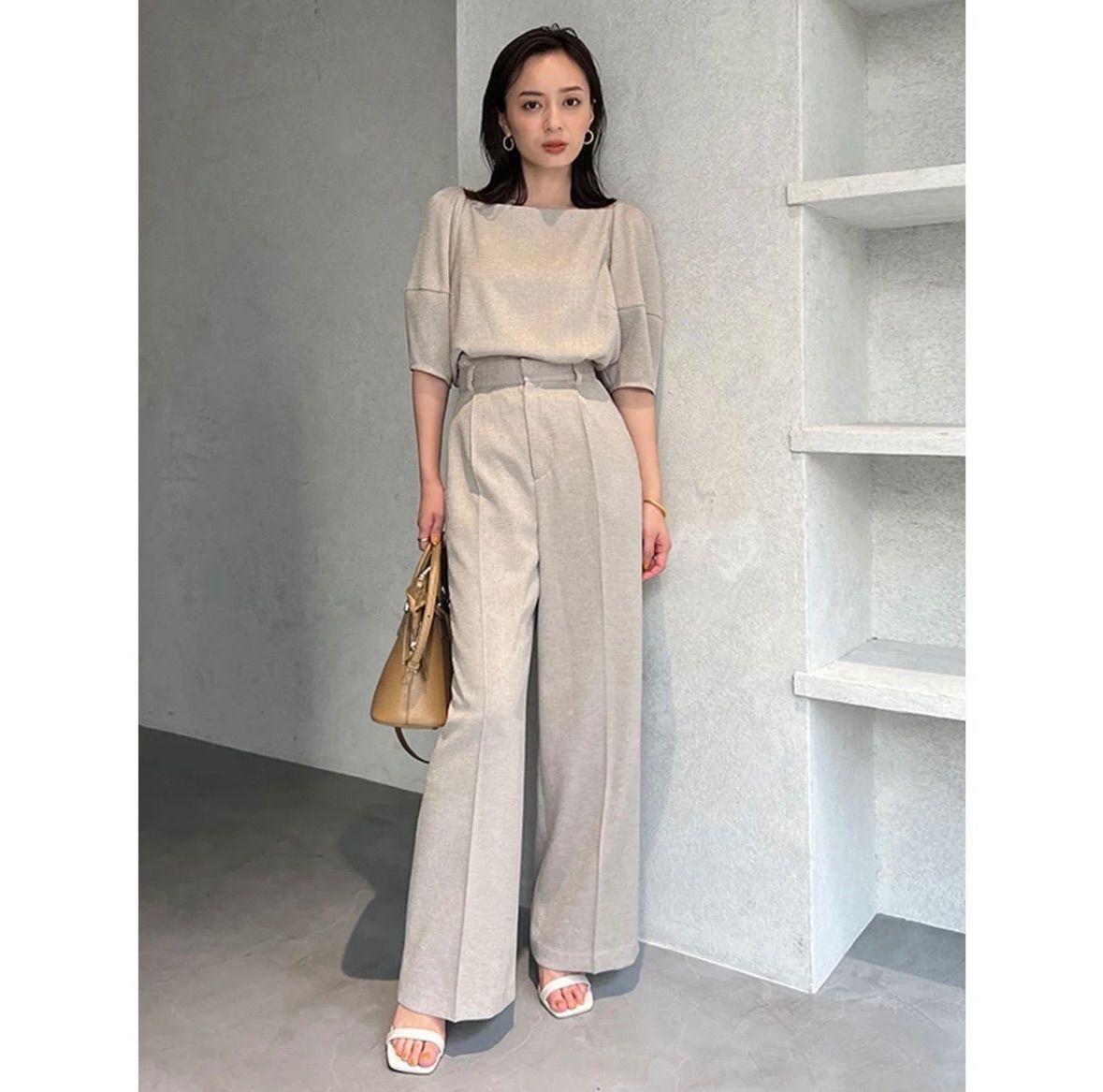 Yahoo!オークション - yC80 anuans リネンライクパンツ センタープレス...