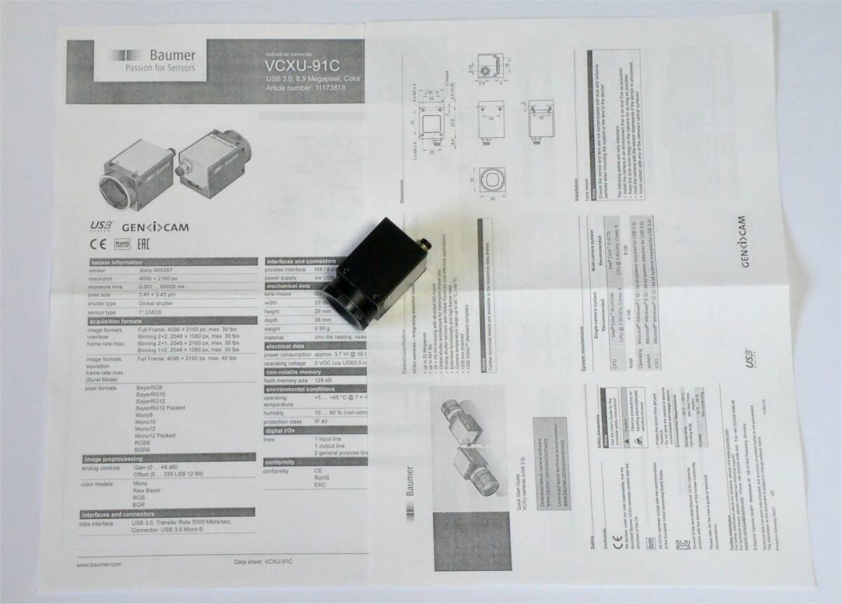 Yahoo!オークション - Baumer USB3カメラ VCXU-91C カラーCMOS 880万...