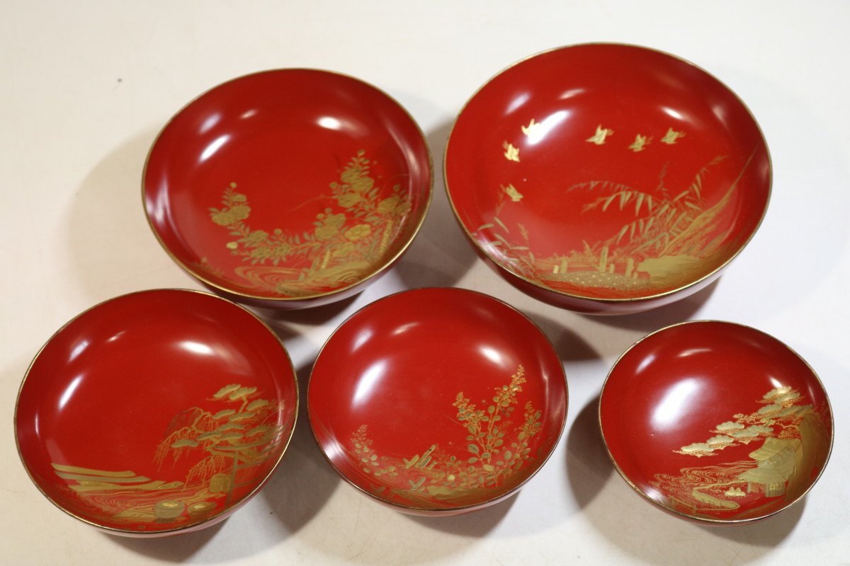 Yahoo!オークション - T012 五つ組蒔絵盃 酒器 祝い盃 アンティーク 古...