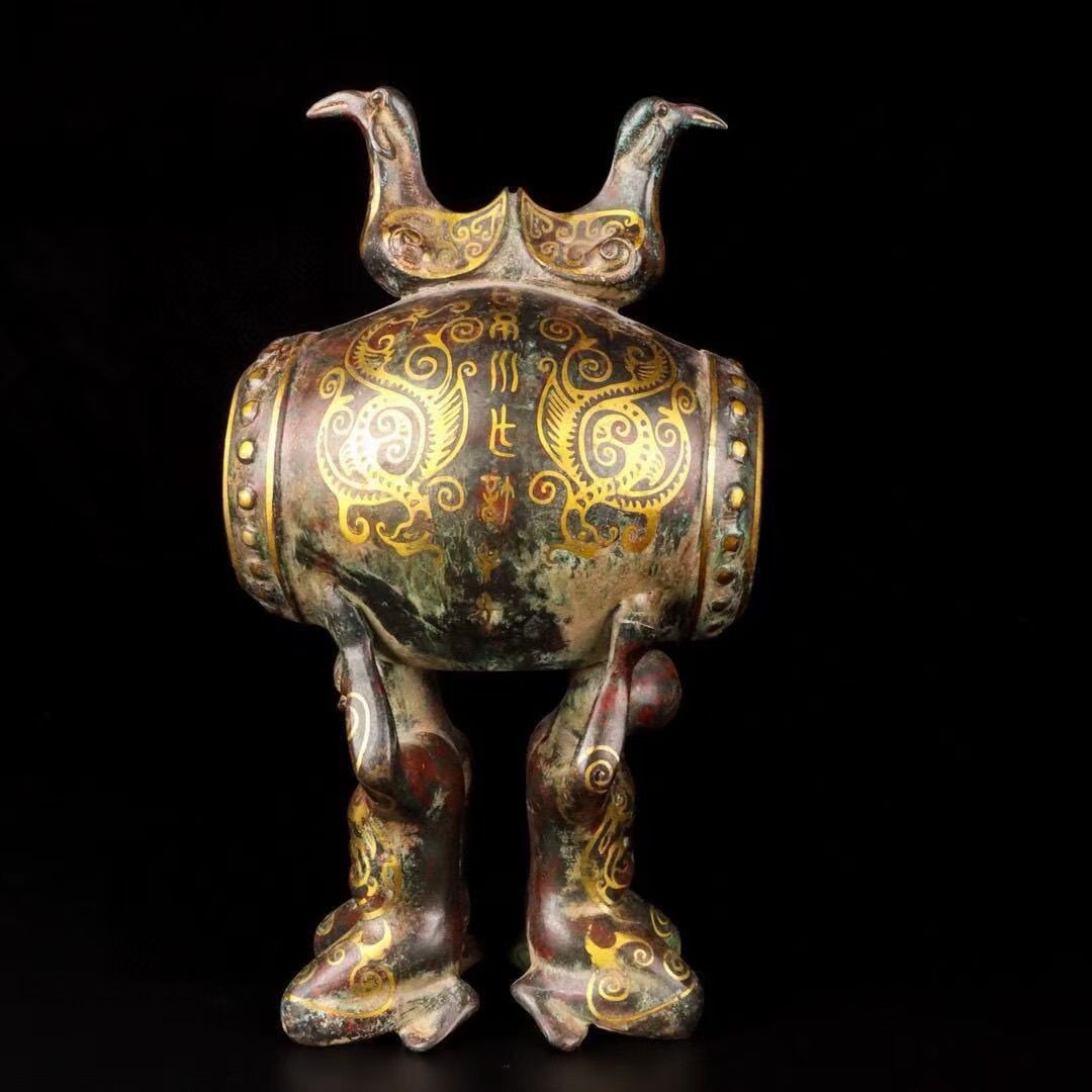 Yahoo!オークション - B126旧家収蔵 漢代 錯金 双人 担 鳥鼓 長さ19セ...