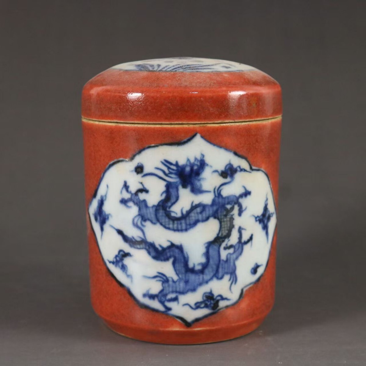 Yahoo!オークション - C161旧家収蔵 明 青花 手工 紅釉 開窓 竜紋 茶葉...