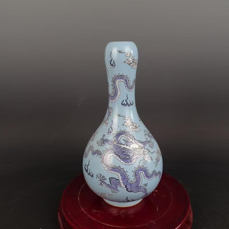 Yahoo!オークション - B165旧家収蔵 清 康熙 無光釉 粉彩 雲竜紋 蒜頭...