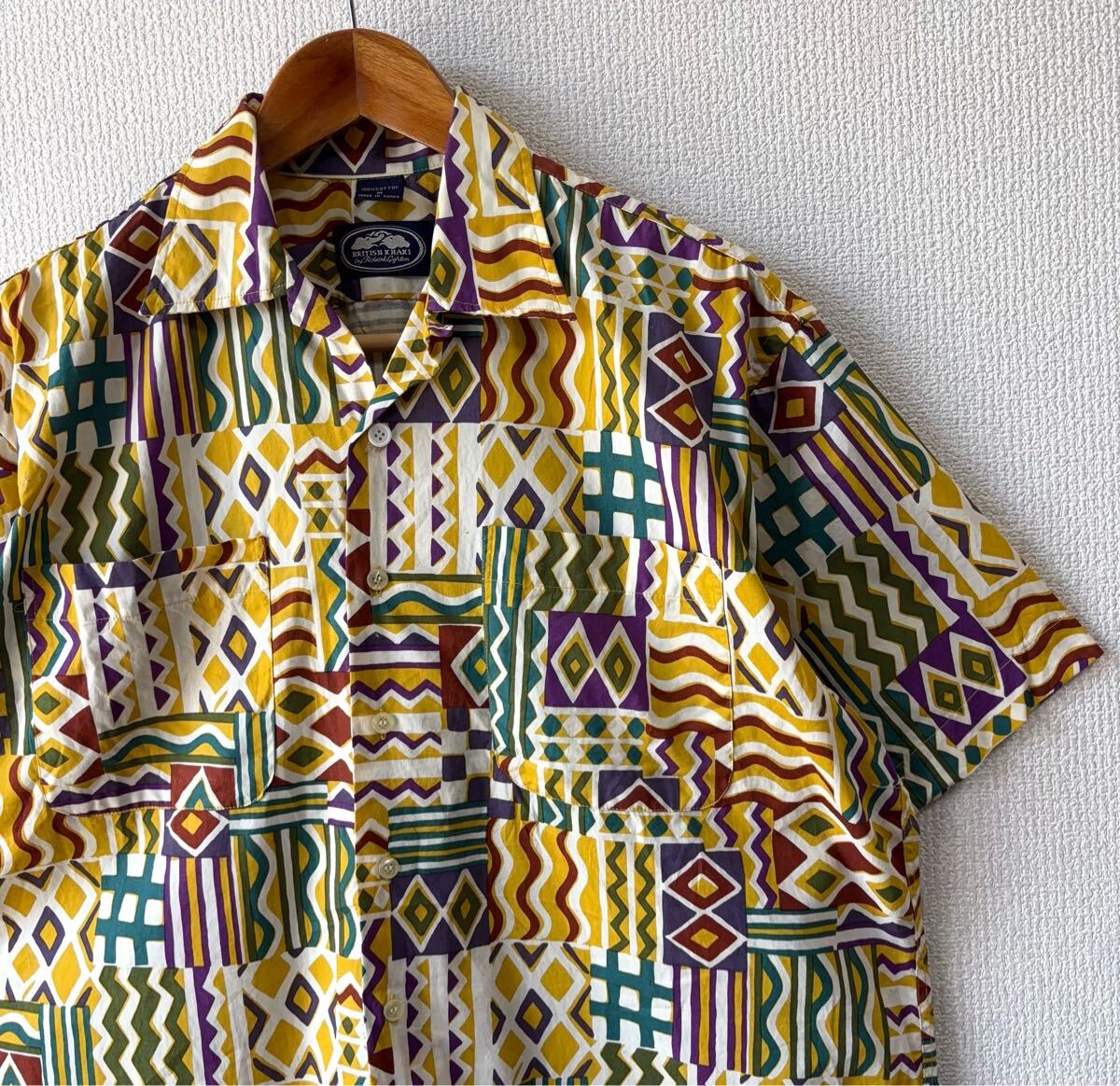 Yahoo!オークション - 90s BRITISH KHAKI 総柄 オープンカラー 半袖 シ...