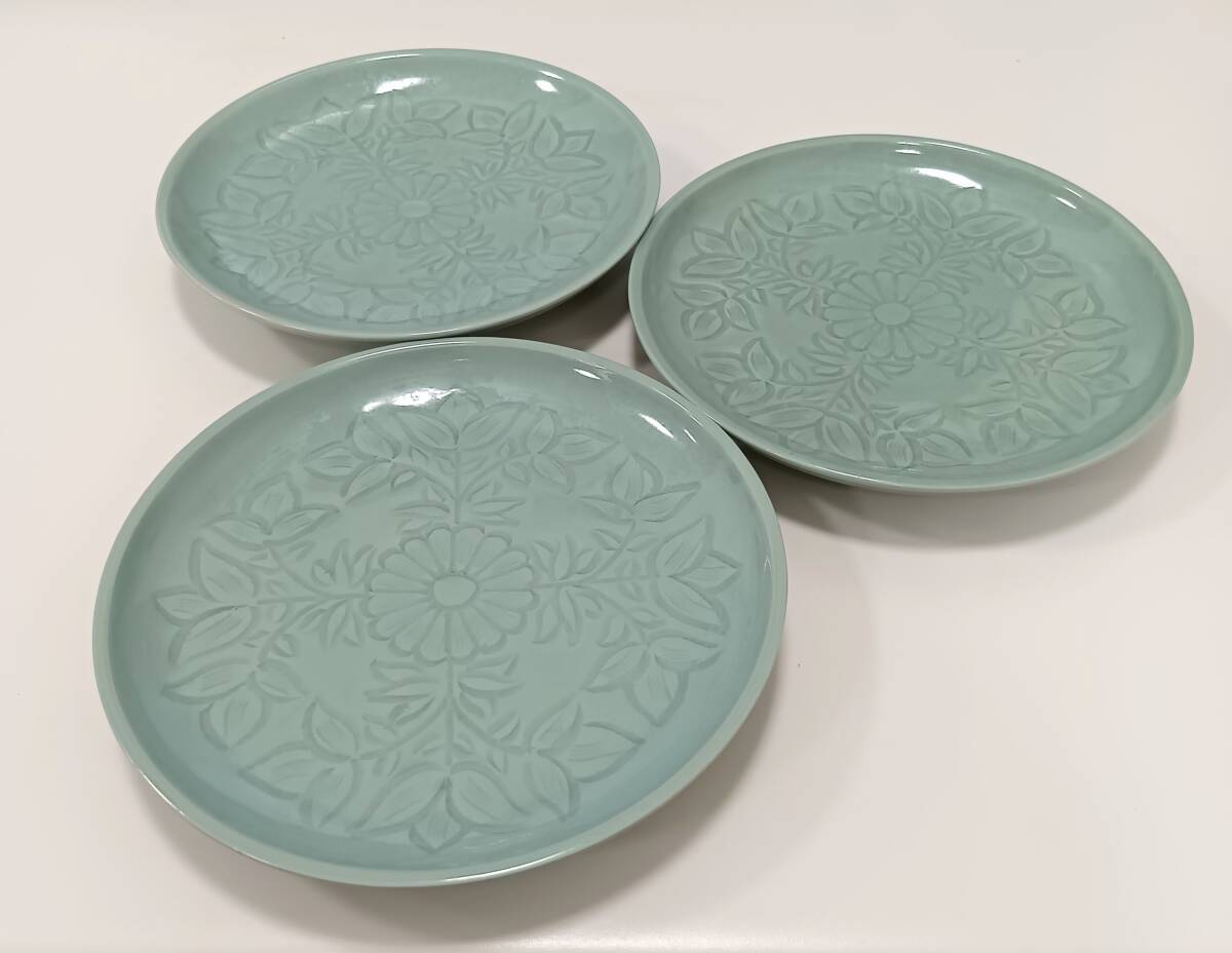 Yahoo!オークション - ＃862A 宮永東山 平皿 3枚組 京焼 青磁 直径約15...