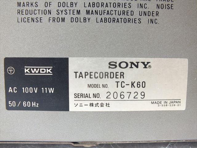 Yahoo!オークション - SONY ソニー TC-K60 カセットデッキ 現状品 中...