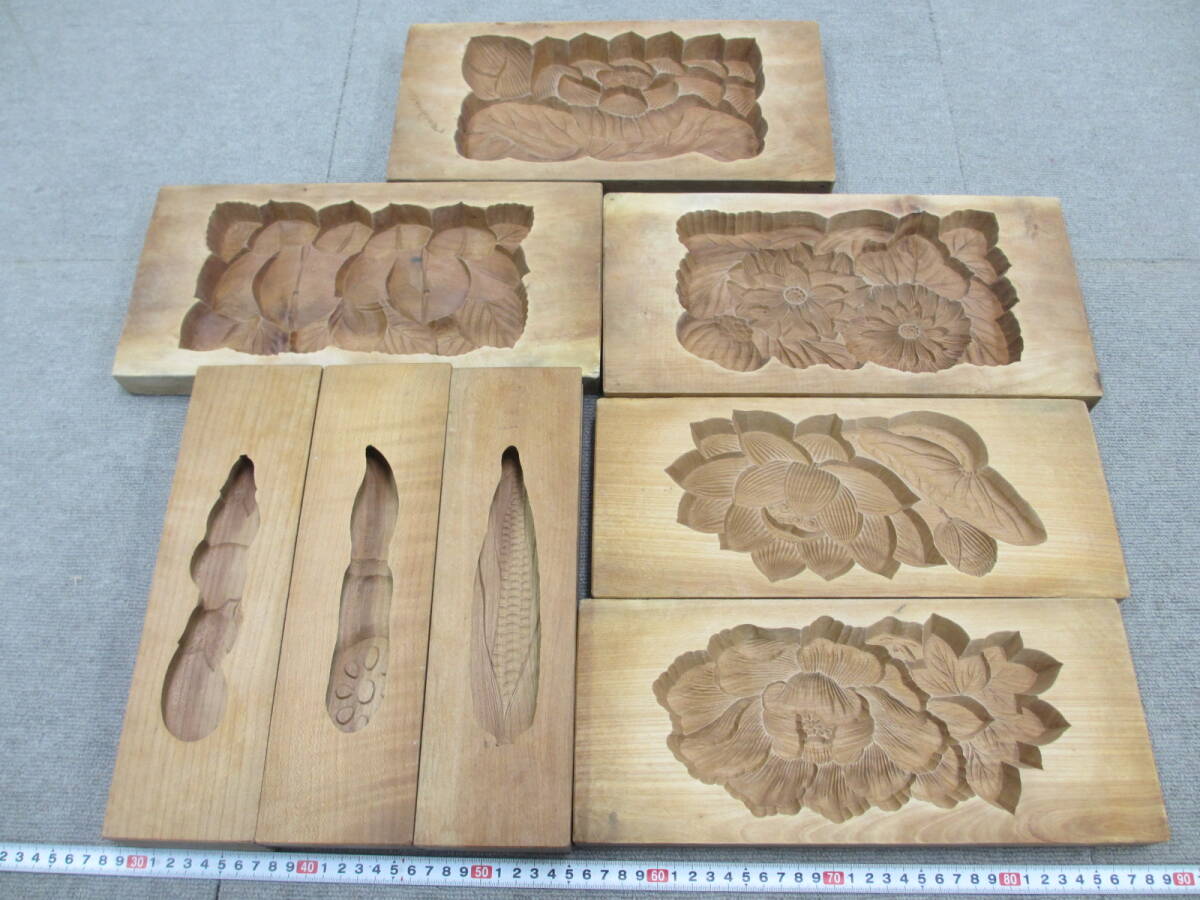 Yahoo!オークション - K197【5-18】 和菓子 落雁 木製 菓子型 まとめて...