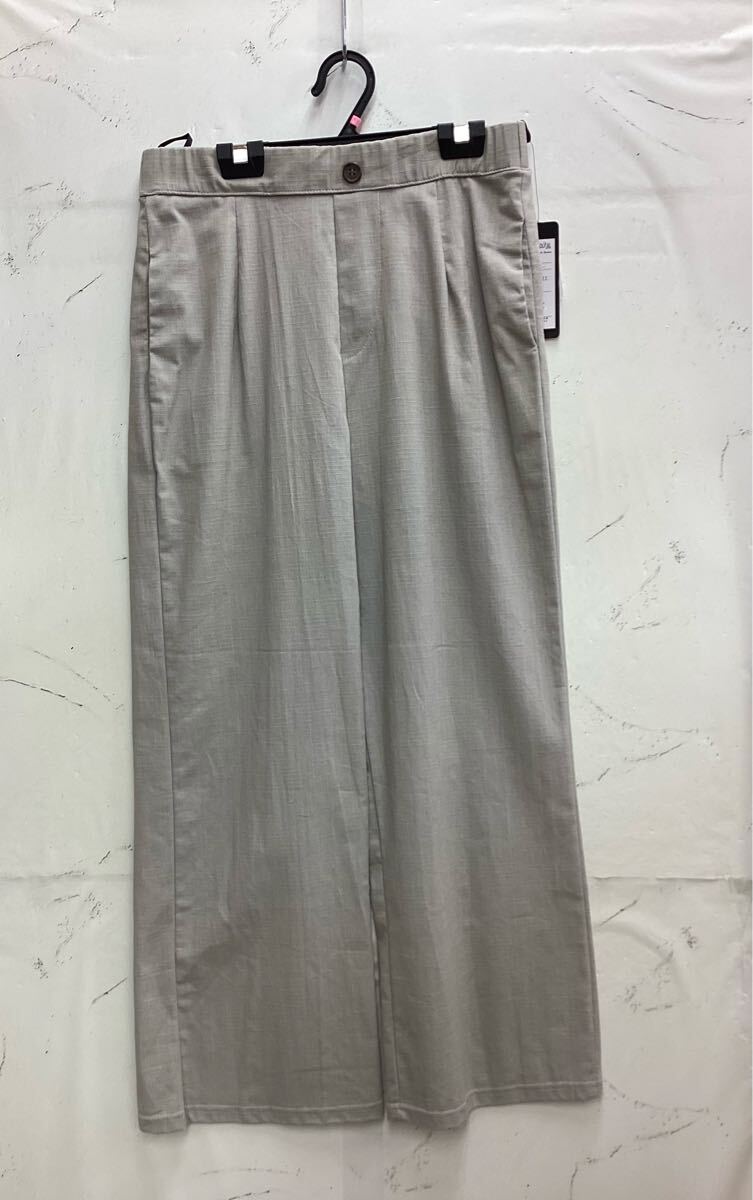 Yahoo!オークション - [T26] 爽やか綿混 ワイドパンツ [L/ライトグレー...