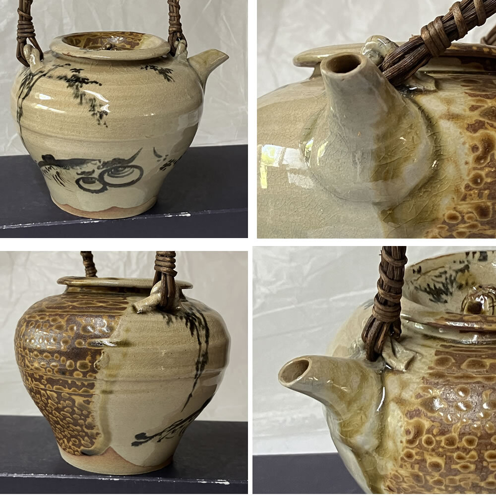 Yahoo!オークション - p015 古高取 急須 宝珠 魚 画 霊芝 摘み 茶道具