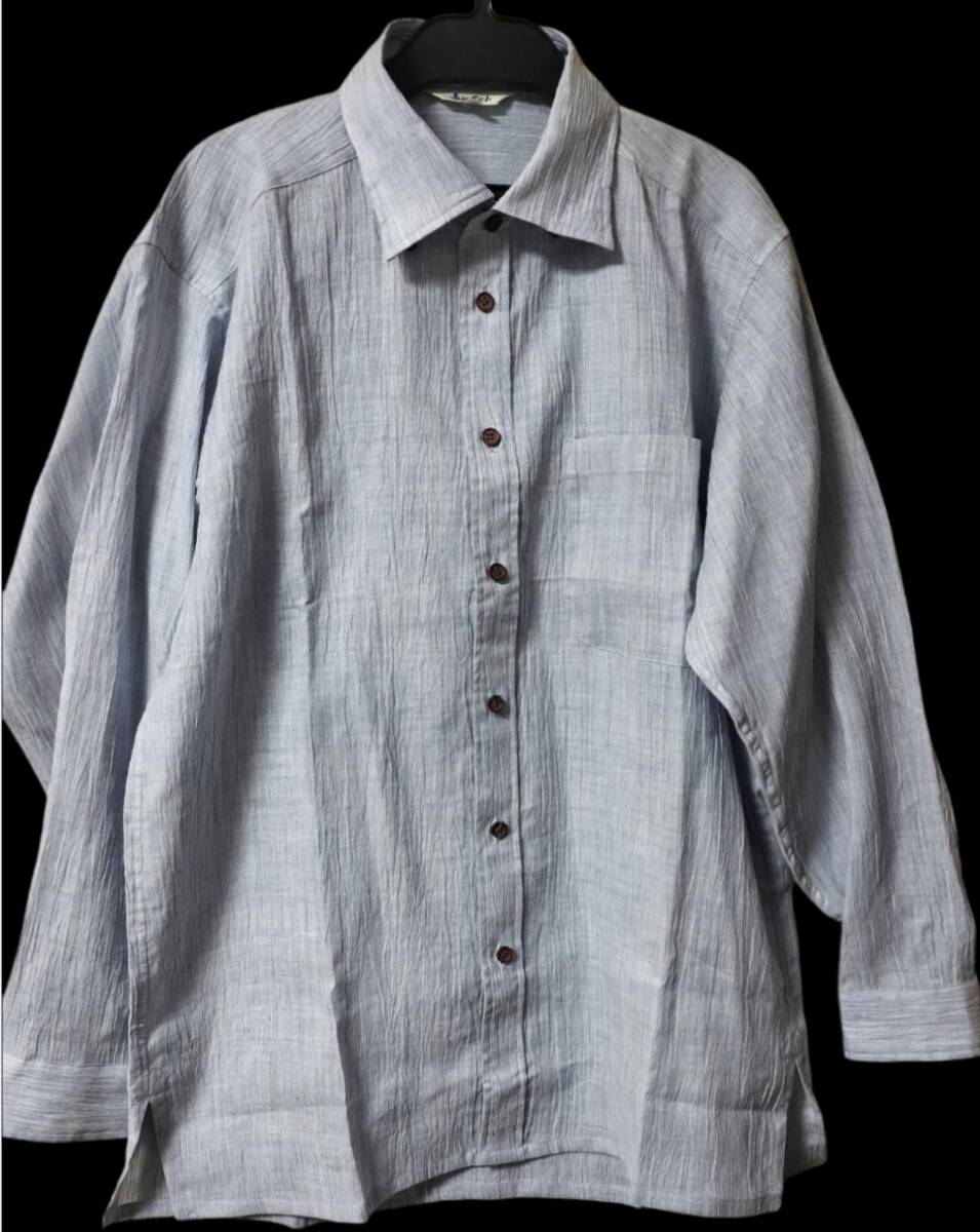 Yahoo!オークション - 近江ちぢみ 長袖シャツ メンズМサイズ ライトブ...