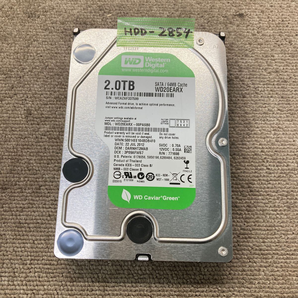 HDD-2854 激安 HDD2TB 3.5インチ SATA 2003時間 内蔵HDD WD WD20EARX-00PASB0 Crystaldiskinfoにて正常品(2TB～)｜売買された ...