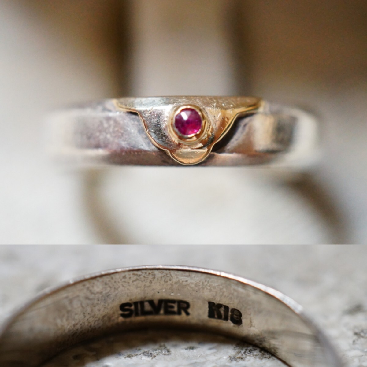 685 天然ルビー リング 指輪 ヴィンテージ アクセサリー SILVER K18刻印 天然石 色石 宝石 カラーストーン 装飾品(中古)のオークション落札情報