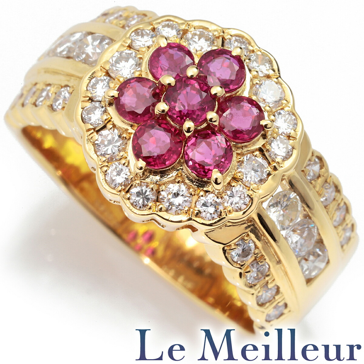 Yahoo!オークション - フラワーモチーフリング 指輪 ルビー 0.81ct ダ...