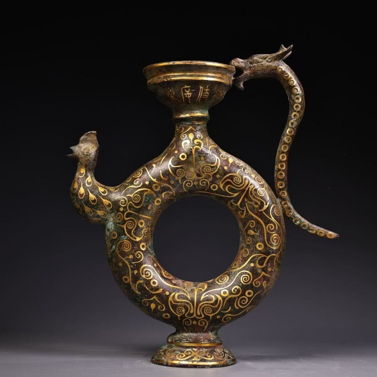 Yahoo!オークション - t49旧家収蔵 青銅器錯金竜鳳嘴壺 置物