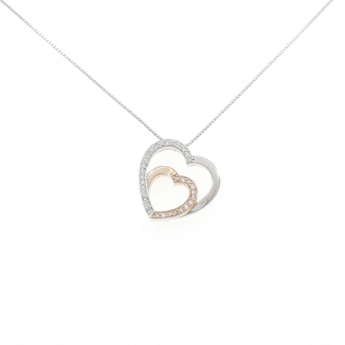 Yahoo!オークション - K18WG/K18PG ハート ダイヤモンド ネックレス 0....