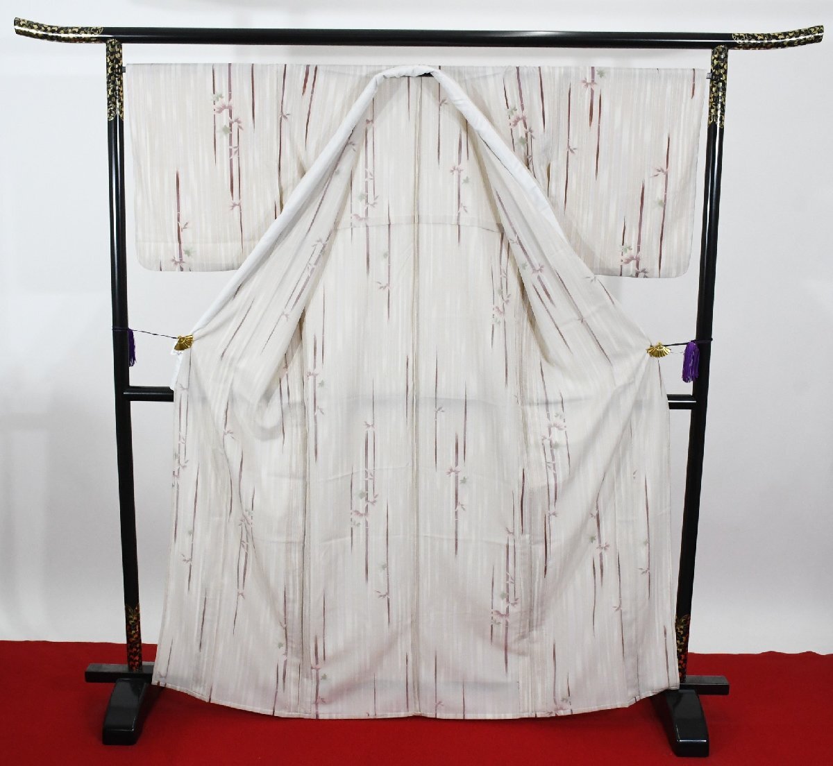 Yahoo!オークション - 小紋 着物 単衣 竹 縞 23区 洗える着物 身丈161c...