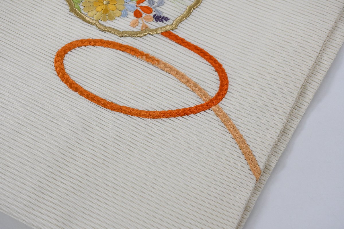 Yahoo!オークション - 名古屋帯 夏帯 刺繍 花 帯丈358cm 着物屋 ne-153...