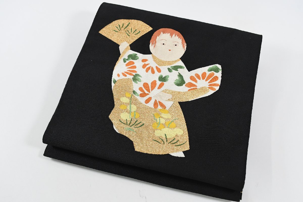 Yahoo!オークション - 袋名古屋帯 お太鼓柄 人物文様 黒 帯丈358cm 着...