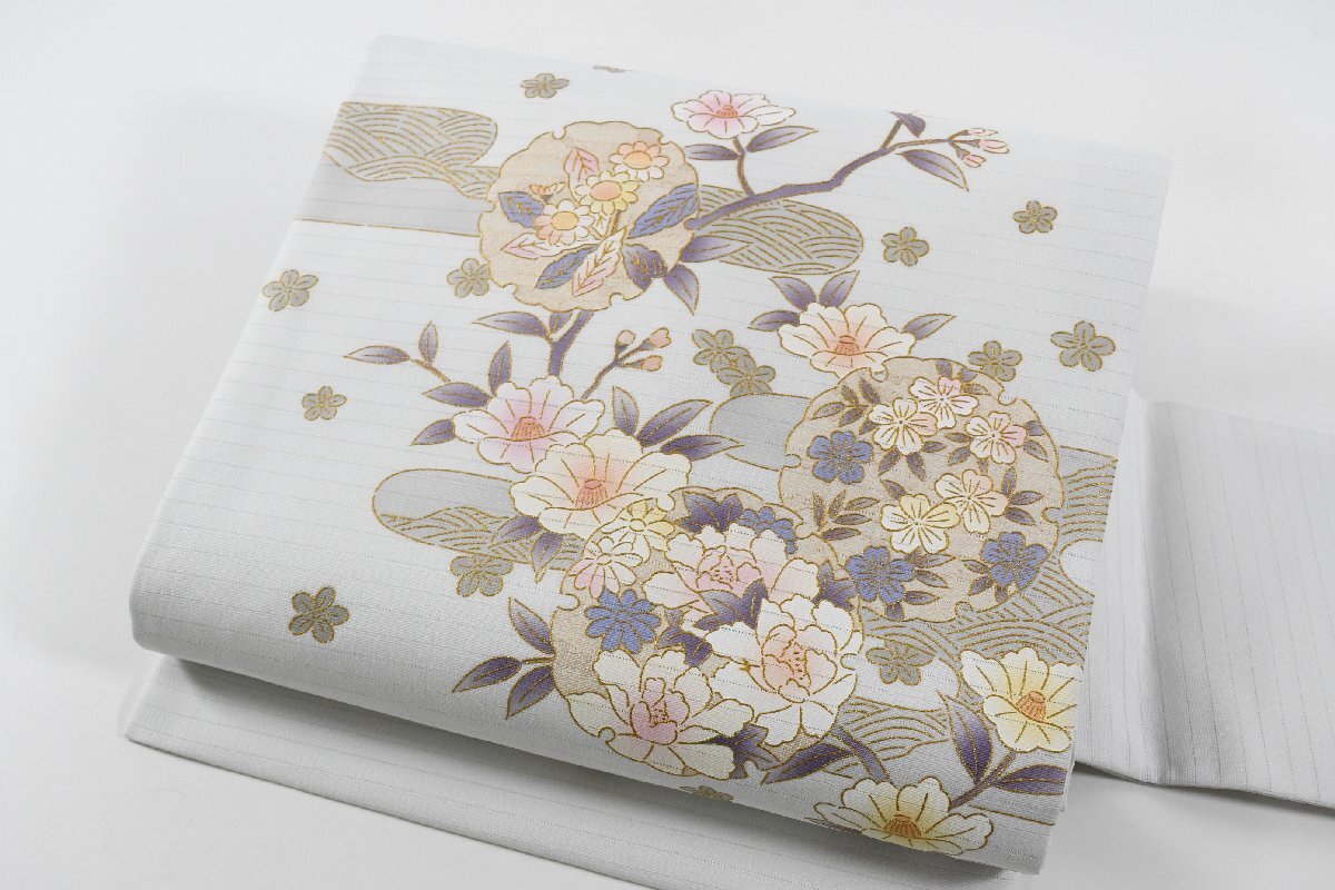 Yahoo!オークション - 名古屋帯 夏帯 絽 化繊 花 帯丈372cm 着物屋 ne-...