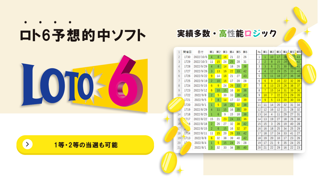 Yahoo!オークション - 【ロト6 予想的中ソフト】 1等や2等も当選する統...