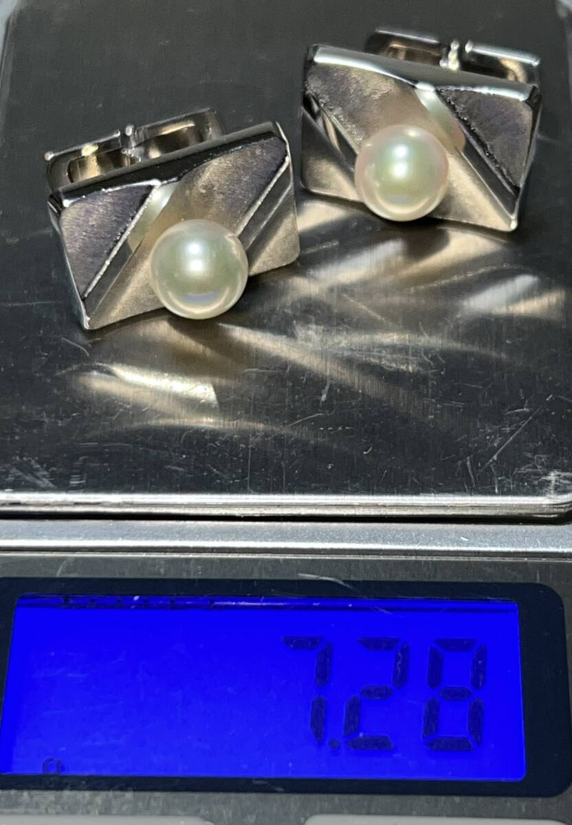 Yahoo!オークション - K14WG ホワイトゴールド WG 14金 カフス 真珠 パ...
