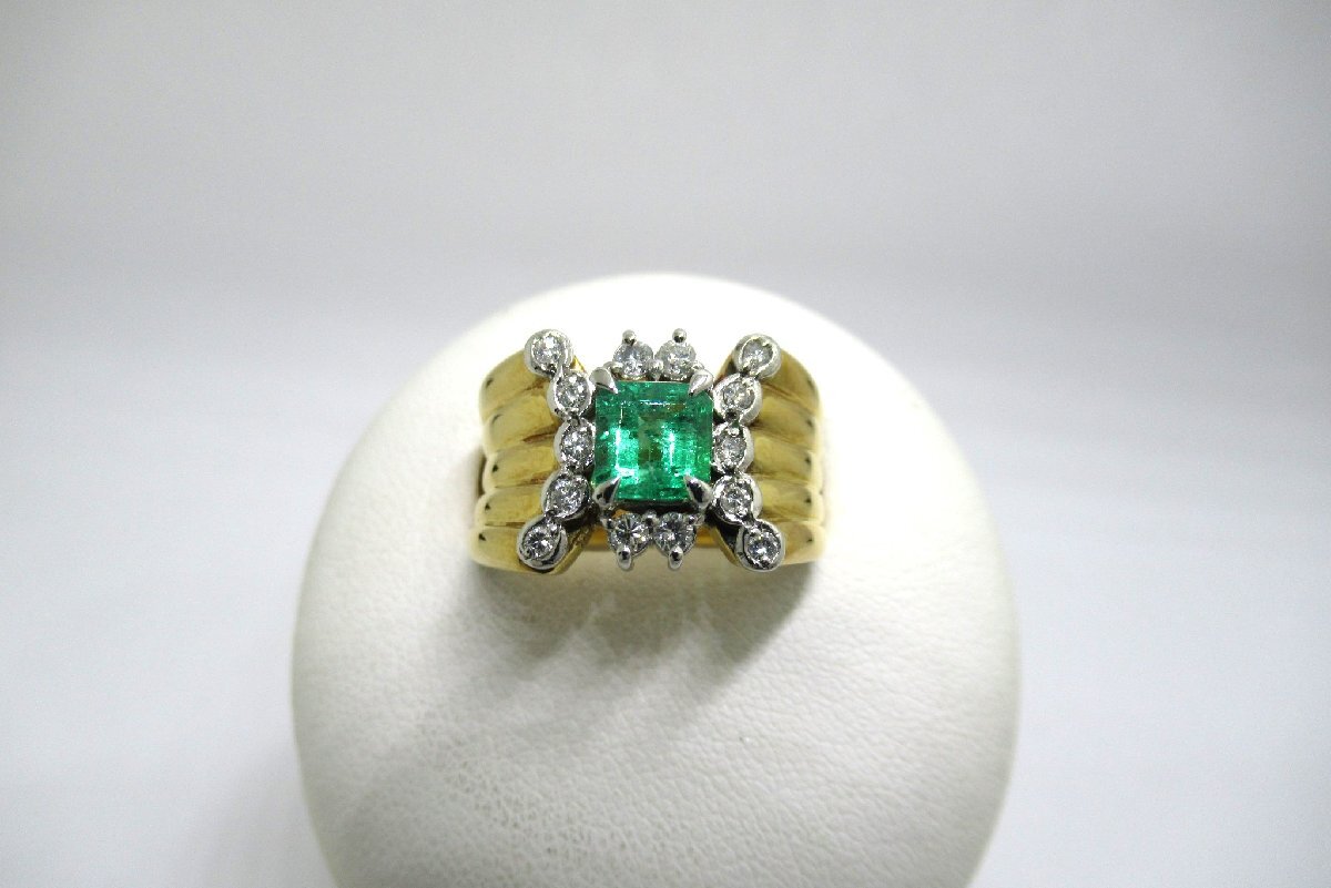 Yahoo!オークション - 【新品仕上げ済】 K18 Pt エメラルド 0.84ct ダ...