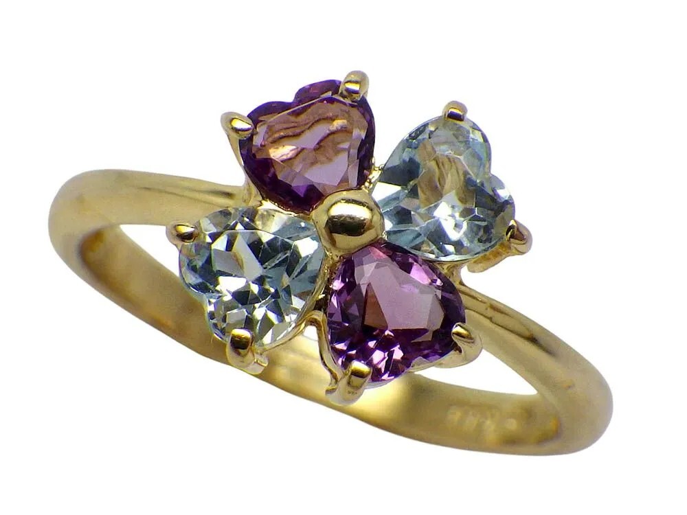 Yahoo!オークション - ブルートパーズ アメシスト リング クローバーデ...