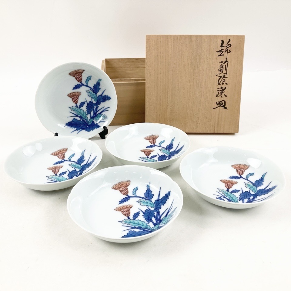 Yahoo!オークション - 人間国宝 今泉今右衛門 錦薊深皿 5客 5枚 共箱 ...