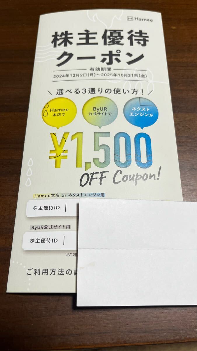 Yahoo!オークション - Hamee 株主優待 1500円分 ByUR ネクストエンジン...