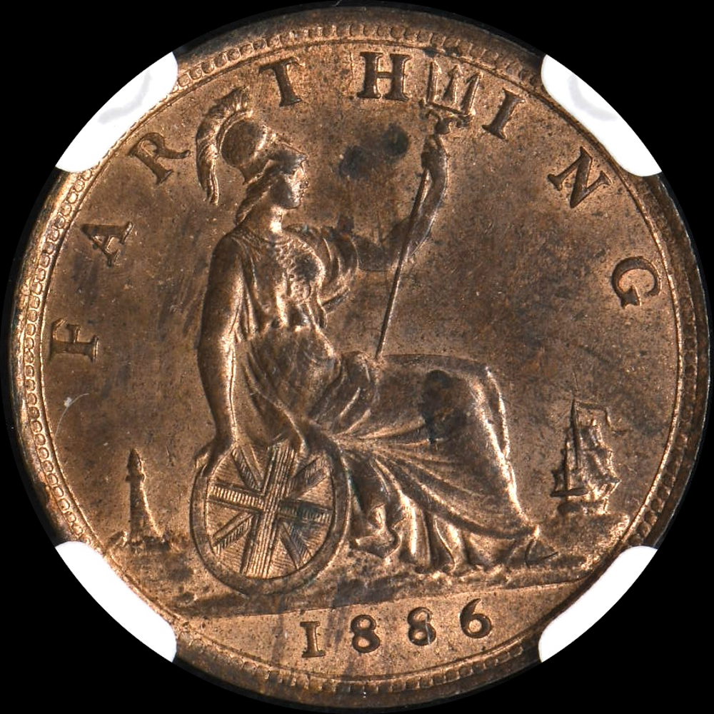 Yahoo!オークション - 金終 【NGC MS63BN】1886 イギリス 1/4P銅貨 未...