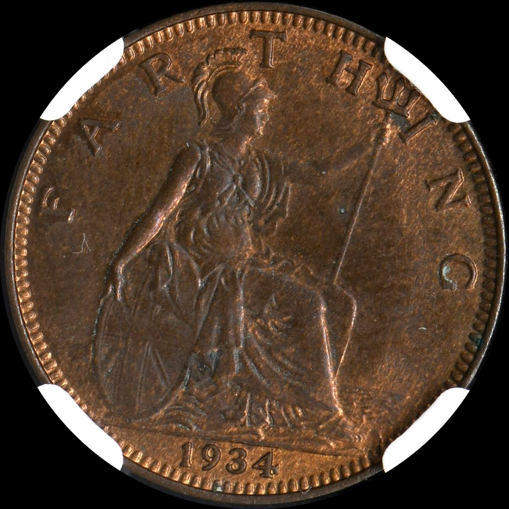Yahoo!オークション - 土終 【NGC MS64RB】1934 イギリス 1/4P銅貨 未...
