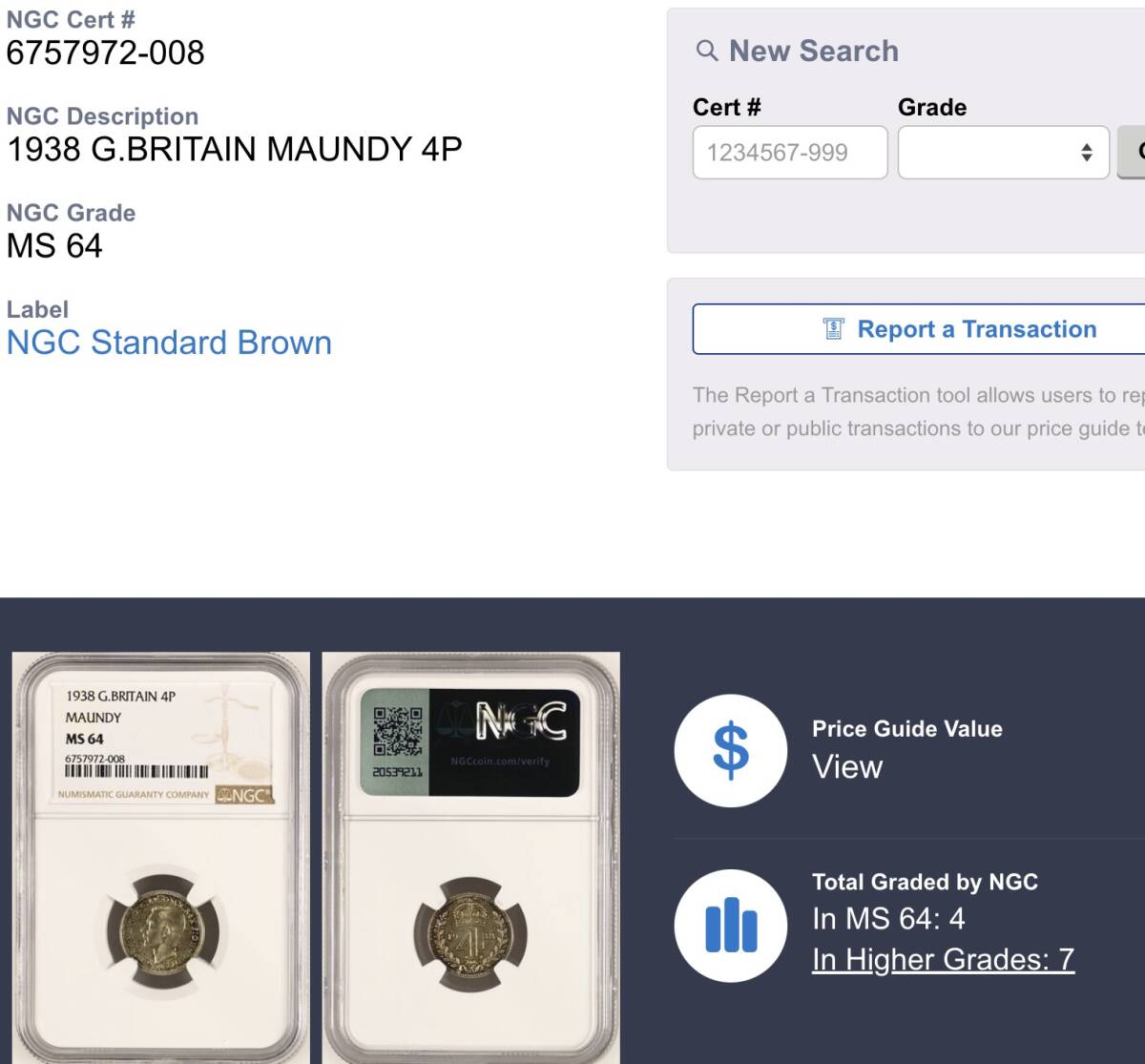 Yahoo!オークション - 金終 【NGC MS64 希少】1938 イギリス 4P銀貨 ...