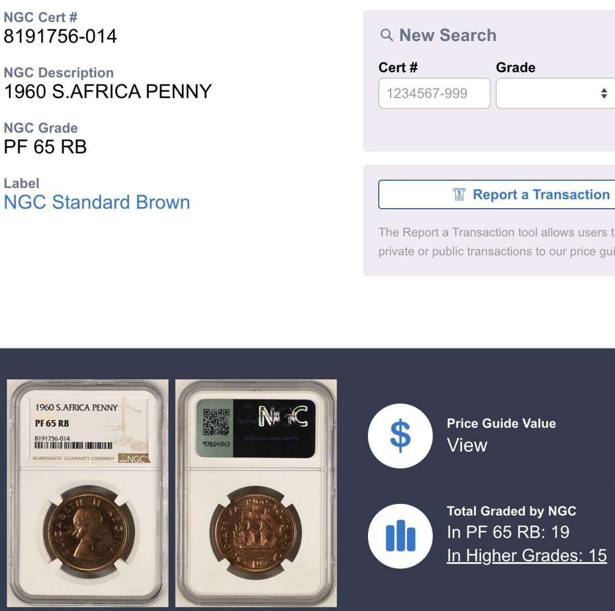 Yahoo!オークション - 土終 【NGC PF65RB】1960 南アフリカ Penny銅貨...