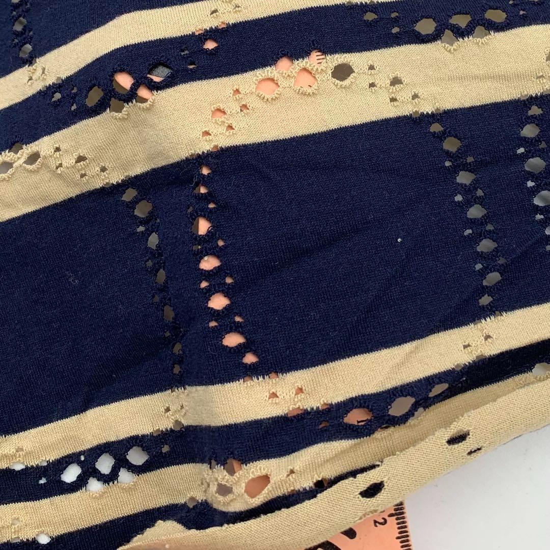 Yahoo!オークション - S175 穴あきボーダー 3m ベージュ×ネイビー 綿...