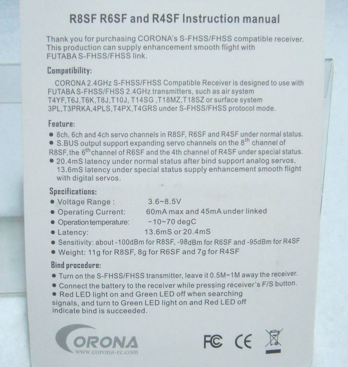 Yahoo!オークション - Corona R8SF 2.4GHz S-FHSS 8chレシーバー S.BU...