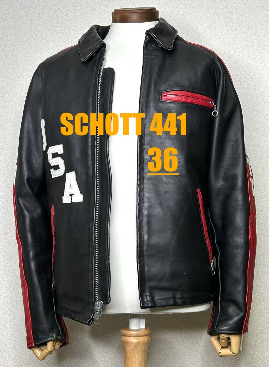 Yahoo!オークション - 良品⑨schott【36】441米国製シングルライダース...