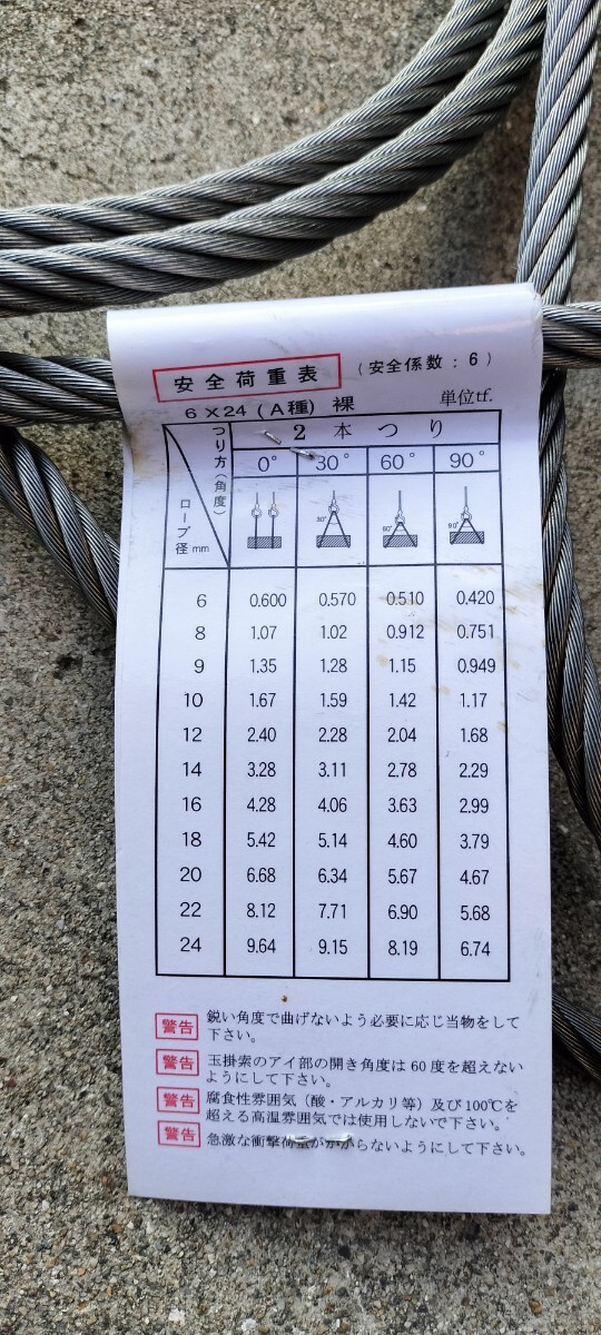 Yahoo!オークション - JIS規格品 玉掛けワイヤー ロープ径9mm 長...